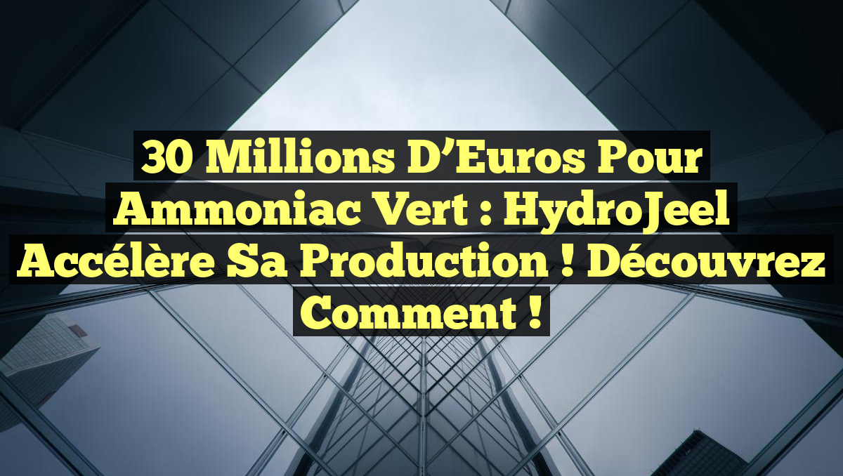 30 Millions d'Euros pour Ammoniac Vert : HydroJeel Accélère sa ...