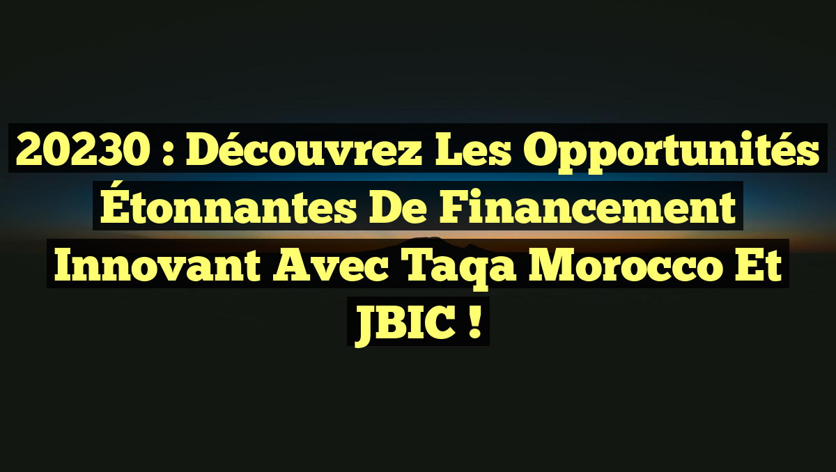 20230 : Découvrez les Opportunités Étonnantes de Financement Innovant ...